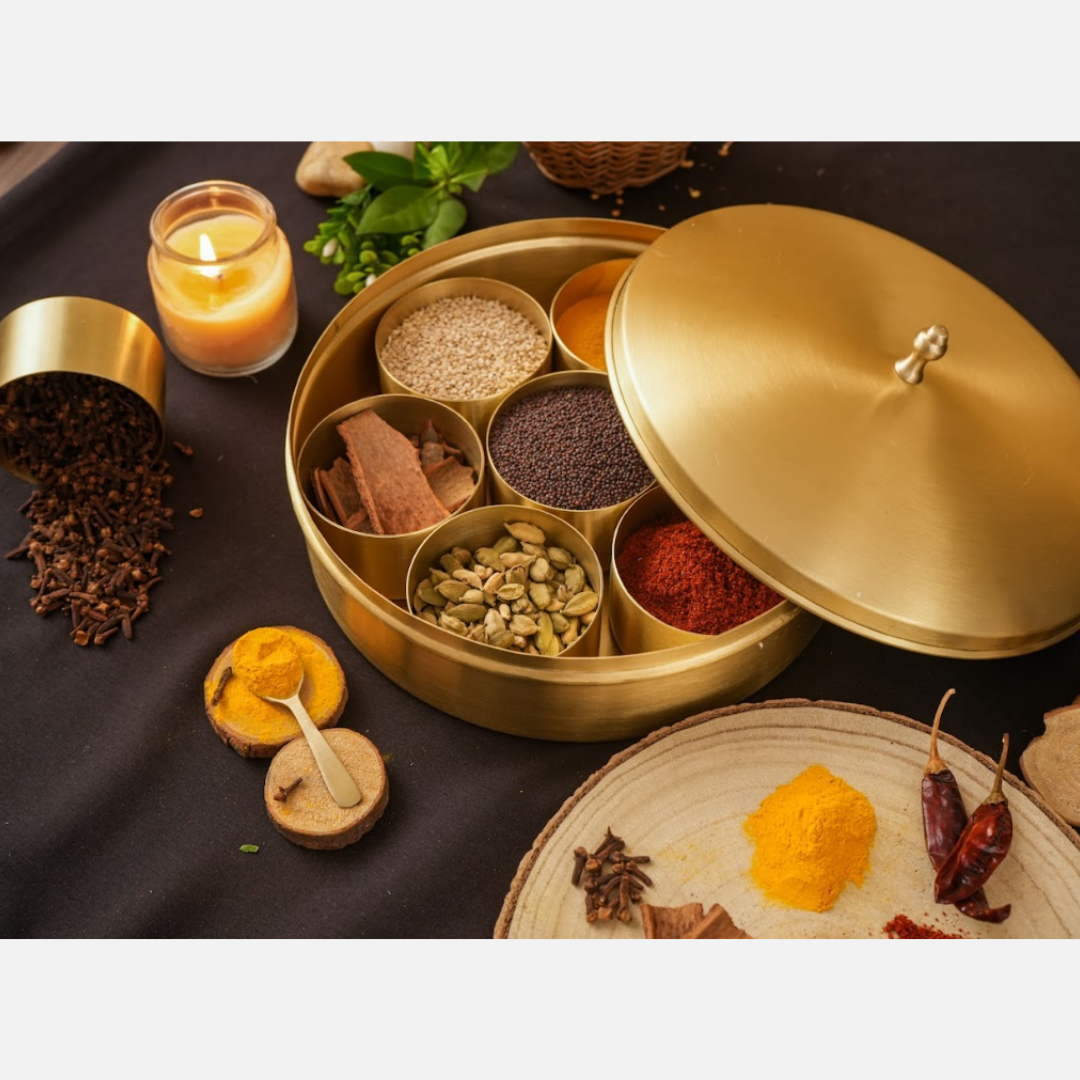 Luxury Matte Brass Spice Box/Masaladani – Kansyam Metalex