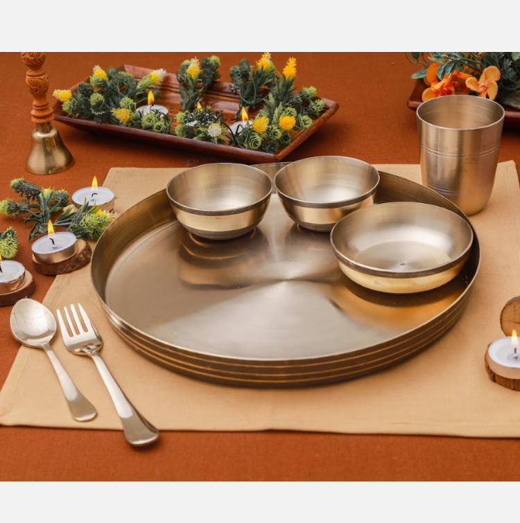 Kansa Thali Set Online Of 7 Luxury Matte (11 Inch) – Kansyam Metalex