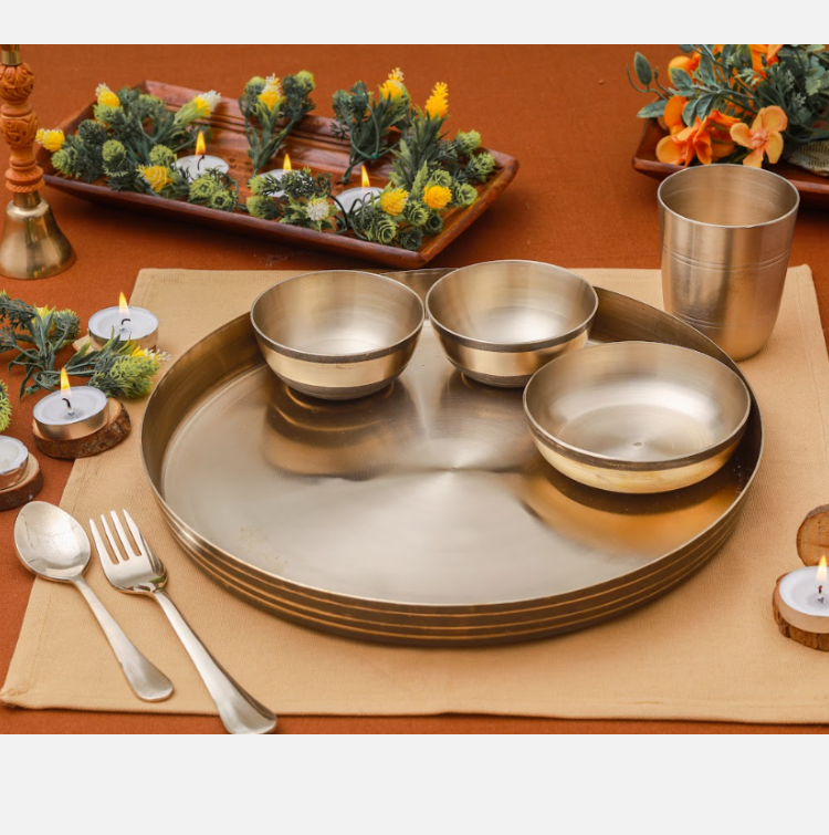 Kansa Thali Set Online Of 7 Luxury Matte (12 Inch) – Kansyam Metalex