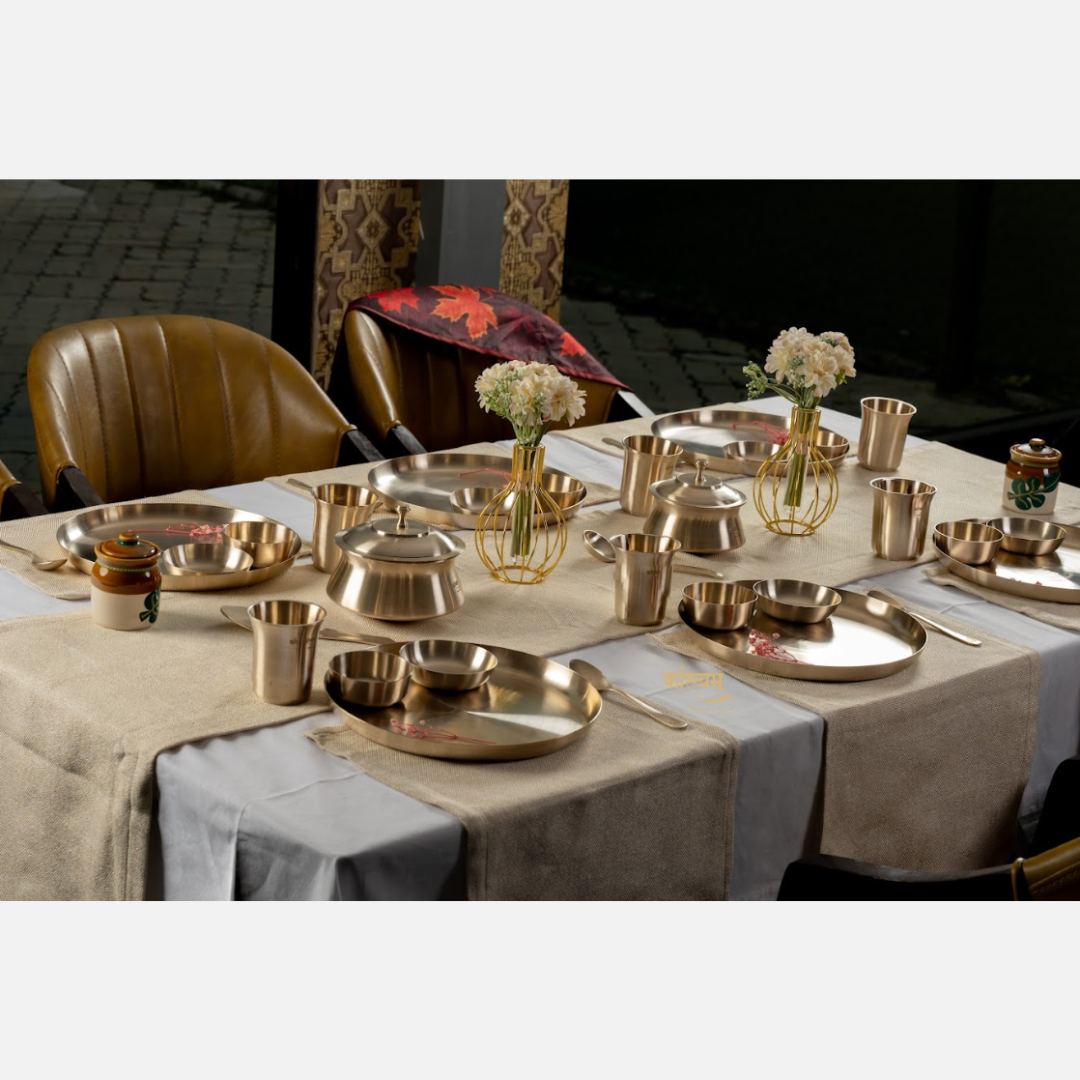 Bronze/Kansa Plate Set For 6 Person | Luxy Aura (12 Inch) – Kansyam Metalex